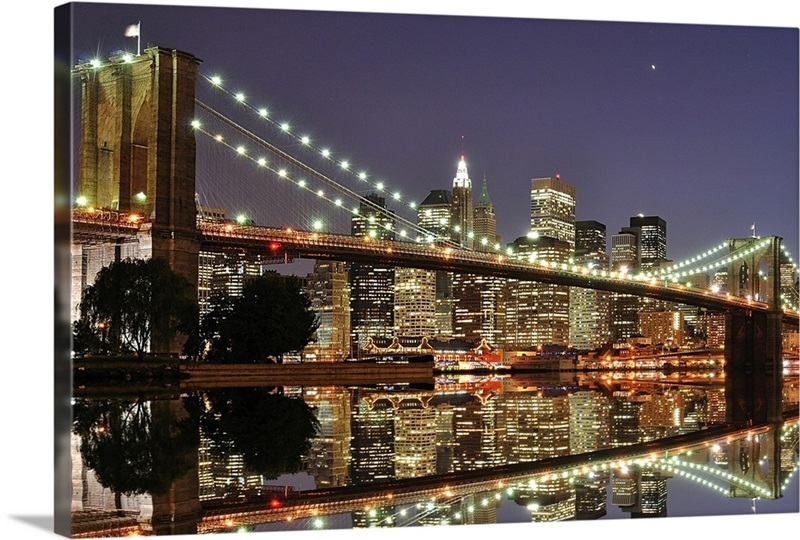 Brooklyn Bridge at night in New York City | Great Big Canvas