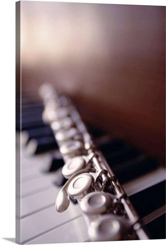 Close-up of flute on piano keys | Great Big Canvas