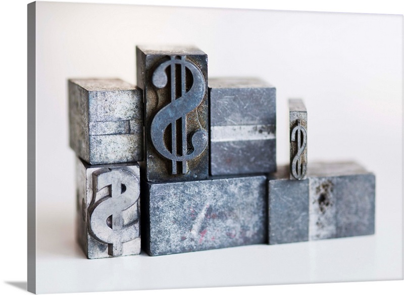 Close up of printing blocks with dollar sign | Great Big Canvas