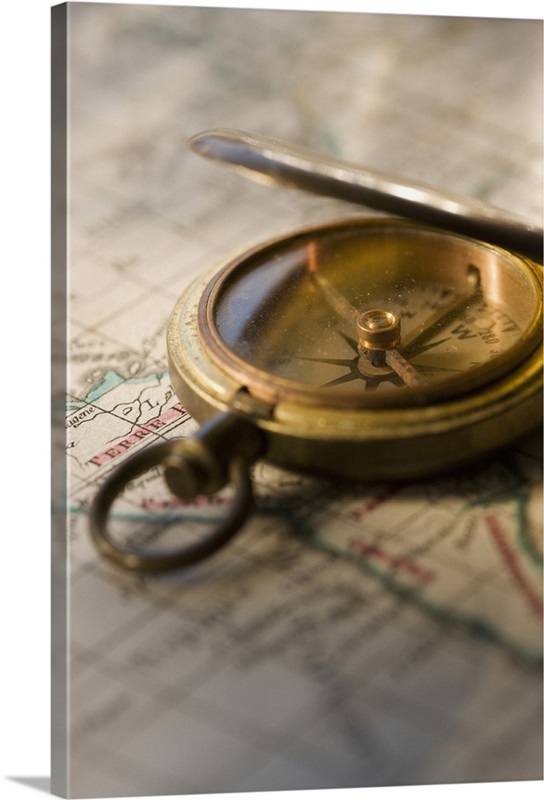Compass on antique map | Great Big Canvas