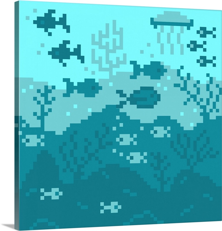 Coral Reef And Fish Pixel Illustration | Great Big Canvas