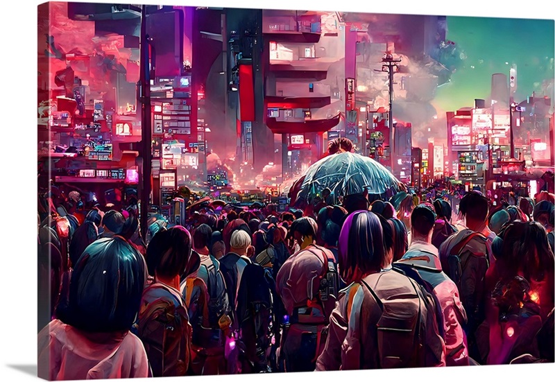 Crowded Tokyo Streets Scene II | Great Big Canvas