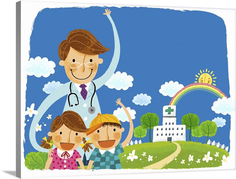 Doctor and two children saying-bye | Great Big Canvas