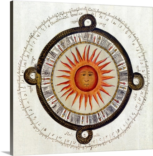 Drawing Of The Aztec Sun Calendar Stone In Mexico | Great Big Canvas