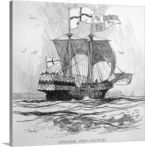 English Sailing Ship, 14th Century Drawing | Great Big Canvas