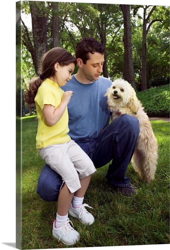 Father and daughter with dog | Great Big Canvas