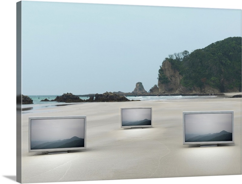 Flat TV placed on the beach | Great Big Canvas