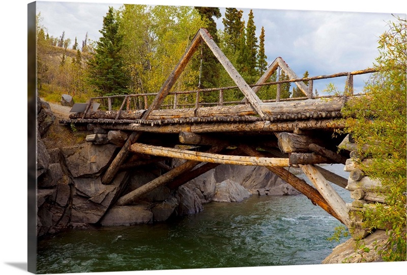 Footbridge made of logs, Haines junction, Yukon Territory, Canada ...