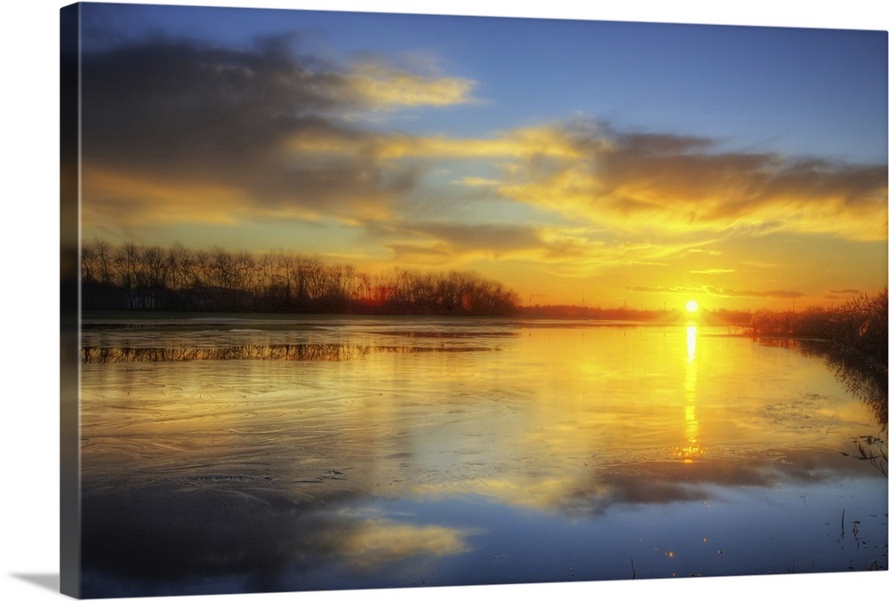 Golden sun reflection on lake in France. Wall Art, Canvas Prints ...
