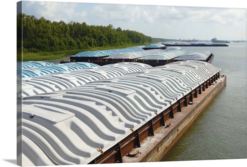 Grain barges on the Mississippi river | Great Big Canvas