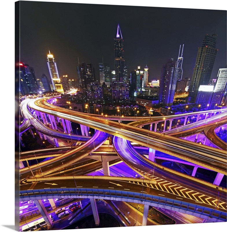 Highway intersection at night, Shanghai, China. | Great Big Canvas