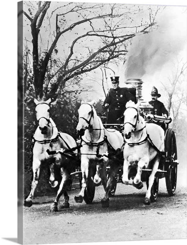 Horse-drawn steam fire engine, racing to a fire | Great Big Canvas