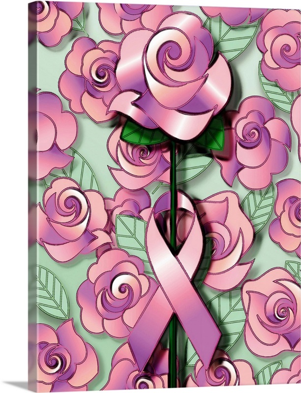 Illustration of pink rose with breast cancer ribbon around it | Great ...