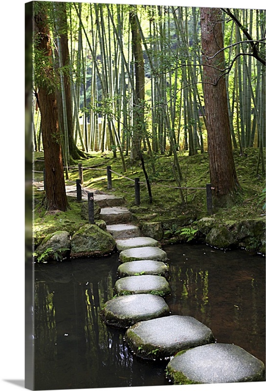 Japanese garden stone path over pond | Great Big Canvas