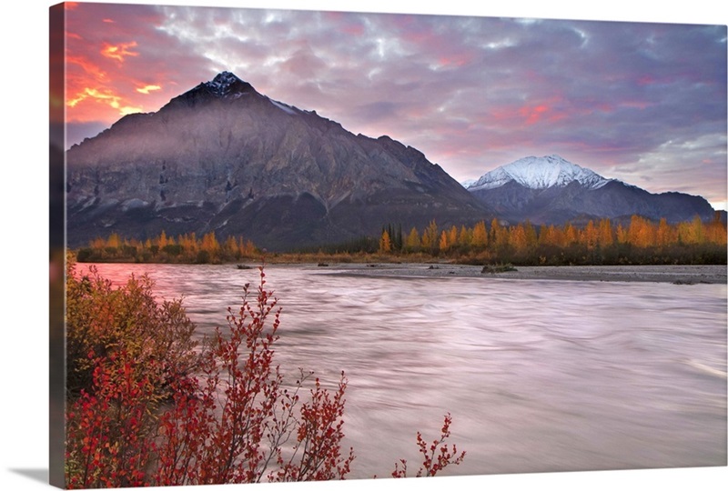Landscape of river, forest and mountains, Alaska | Great Big Canvas