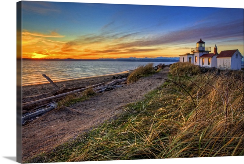 Lighthouse at sunset, Washington | Great Big Canvas