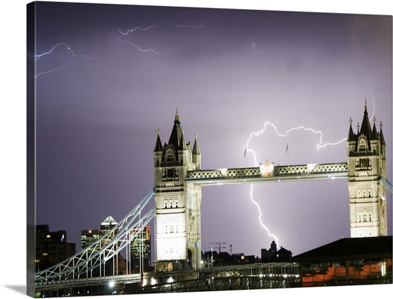 Lightning storm over the city of London with Tower Bridge in the ...