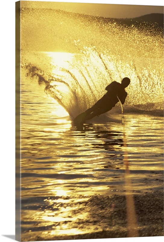 Man water skiing at dusk | Great Big Canvas