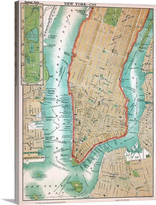 Map Of Lower Manhattan And Central Park | Great Big Canvas