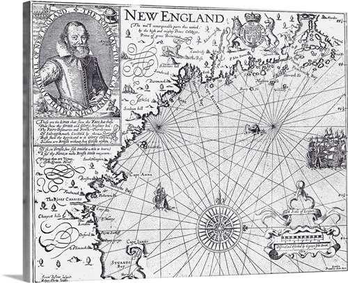 Map of New England with Portrait of John Smith | Great Big Canvas