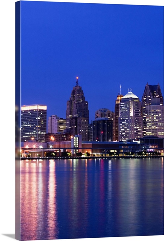 Michigan, Detroit, City Skyline along Detroit River from Windsor ...