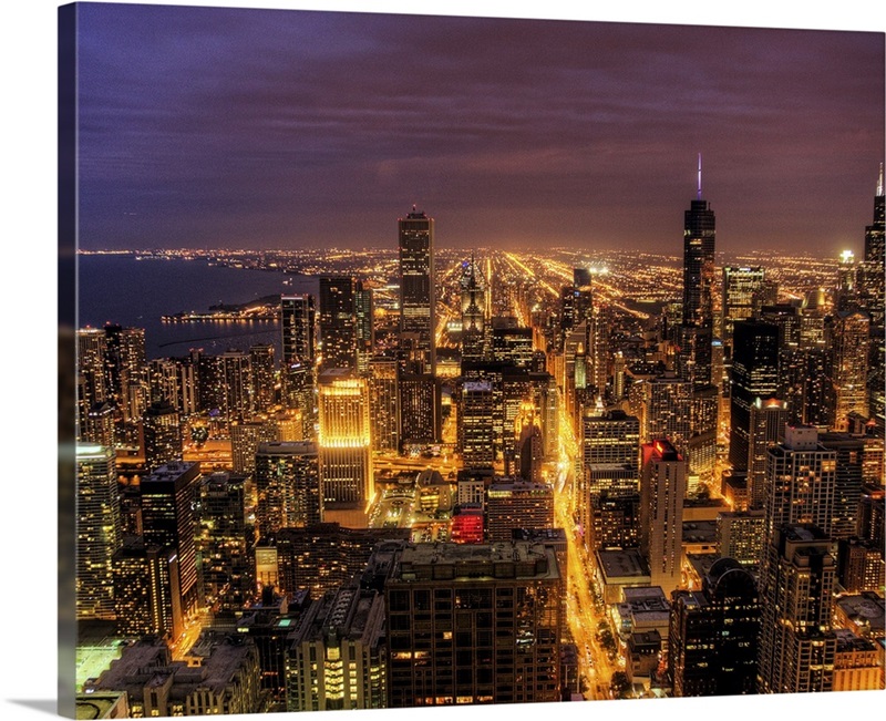 Night cityscape of Chicago. | Great Big Canvas