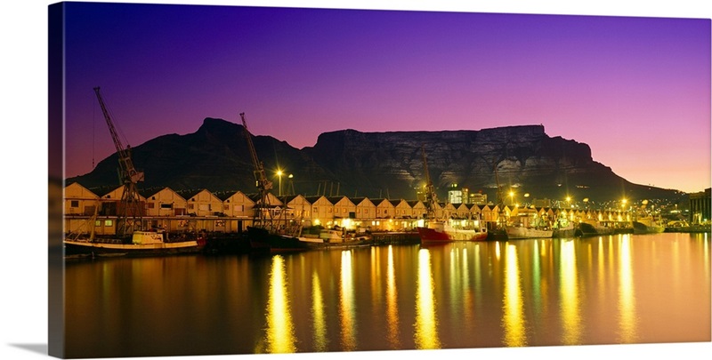 Night lights of Cape Town Harbour at sunset. | Great Big Canvas