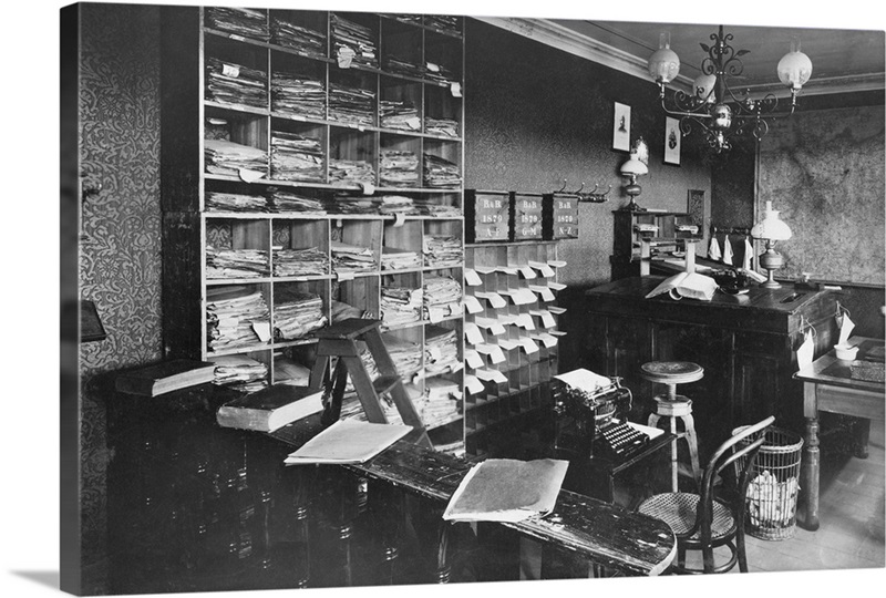 Office in 1880 showing telephone on wall and typewriter in use | Great ...