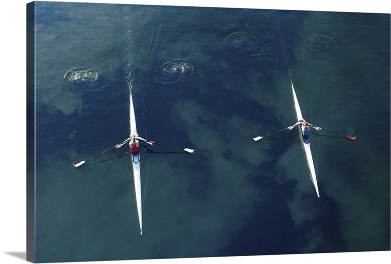 People rowing sculling boats on river | Great Big Canvas