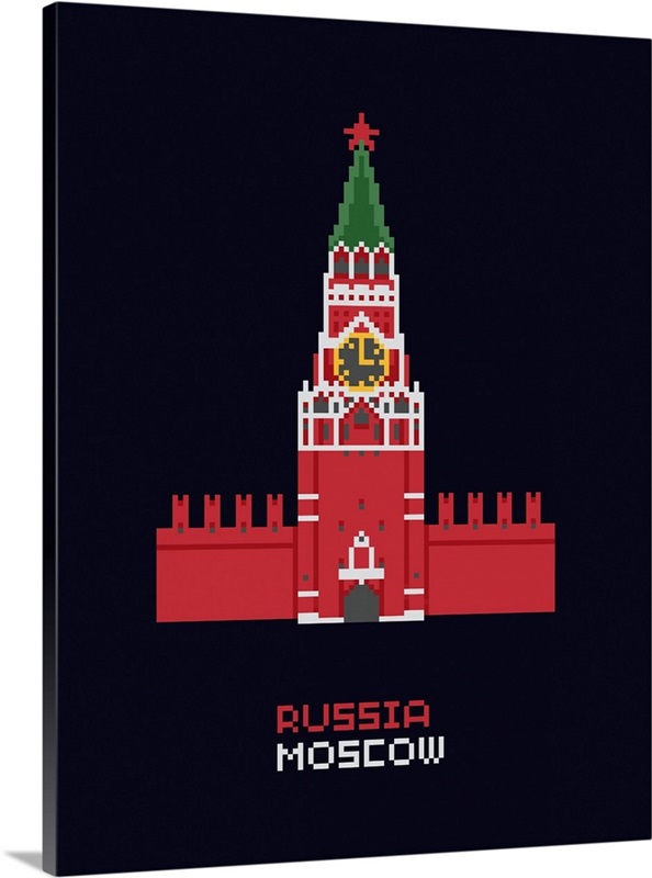 Pixel Art Of Spasskaya Tower, Moscow Kremlin, Russia | Great Big Canvas
