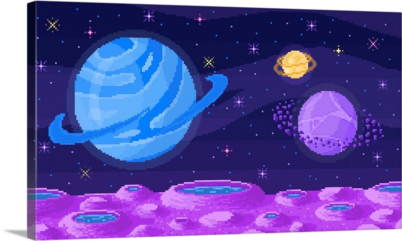Pixel Crater Landscape With Planets | Great Big Canvas
