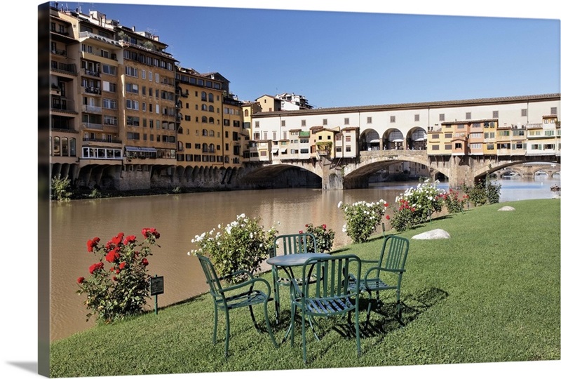 Ponte Vecchio and table along Arno River | Great Big Canvas