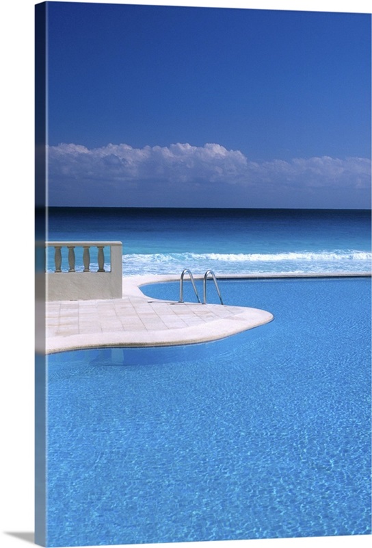 Pool and blue ocean, Cancun, Mexico | Great Big Canvas