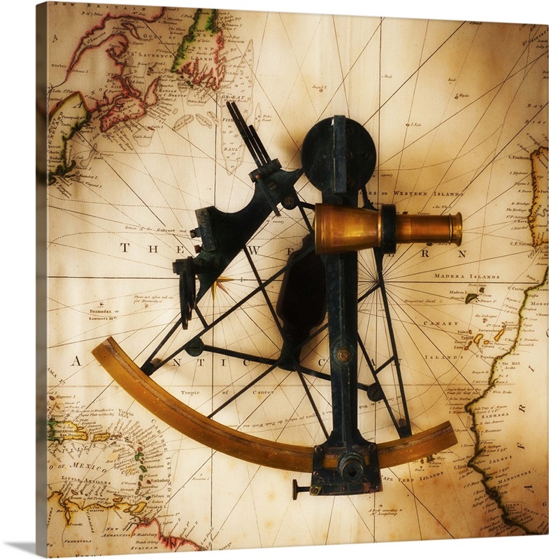 Sextant on old map, directly above | Great Big Canvas