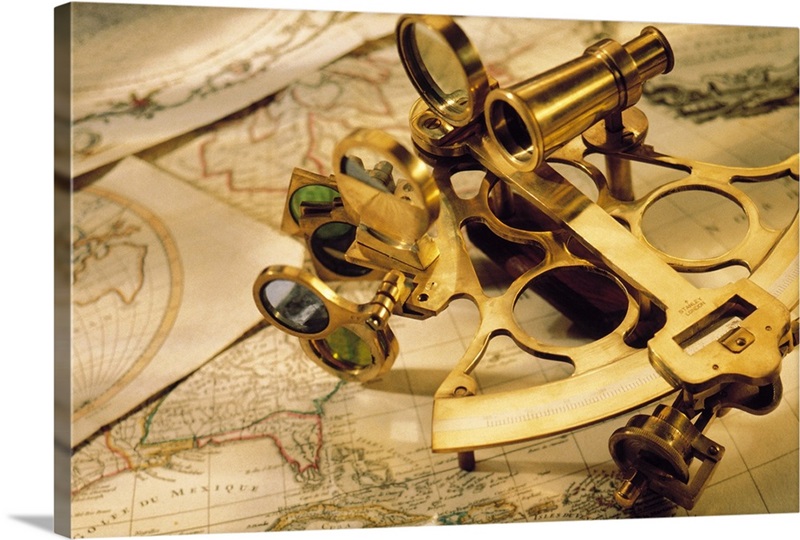 Sextant on top of world maps | Great Big Canvas
