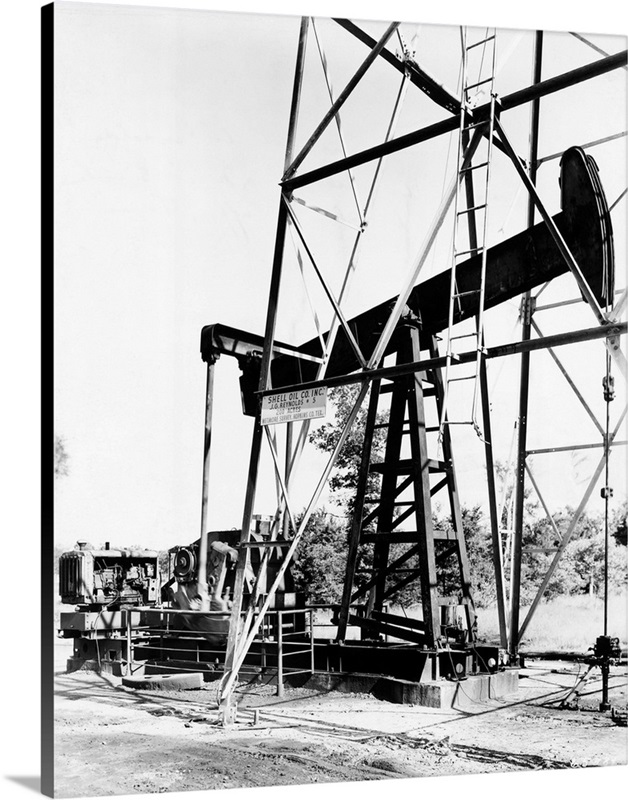 Shell Oil Derrick Pumping Closer Up, Sulphur Bluffs, Texas | Great Big ...