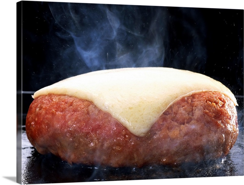 Sizzling Burger on the Grill with White American Cheese | Great Big Canvas