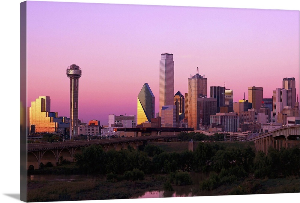 Skyline of Dallas, Texas at dusk Wall Art, Canvas Prints, Framed Prints ...