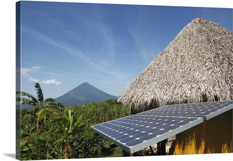 Solar Panel, Thatched Roof, and Concepcion Volcano | Great Big Canvas