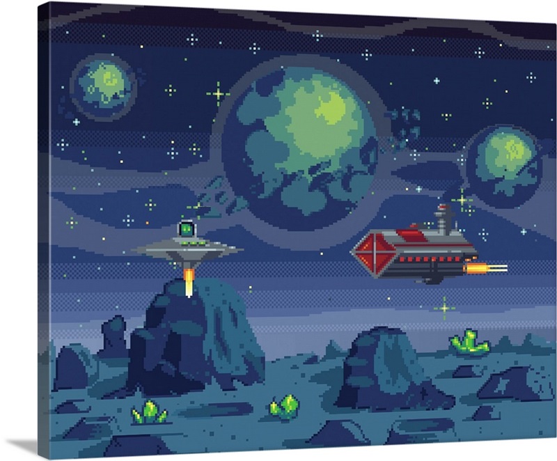 Spaceships During War In Space, Pixel Art | Great Big Canvas