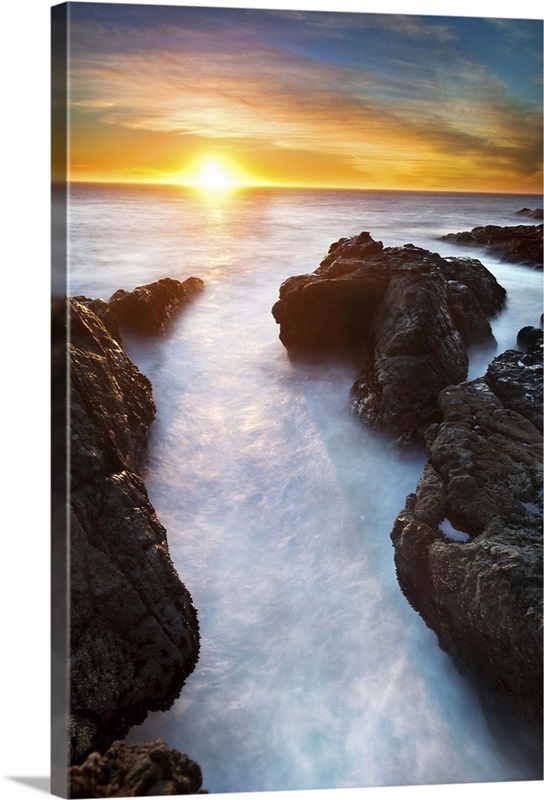 Sunset at seashore with rocks and surf, US. | Great Big Canvas