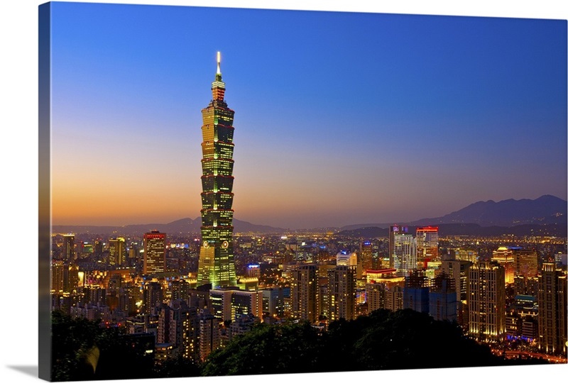 Taipei 101 skyscraper with sunset, Taipei Basin background. | Great Big ...