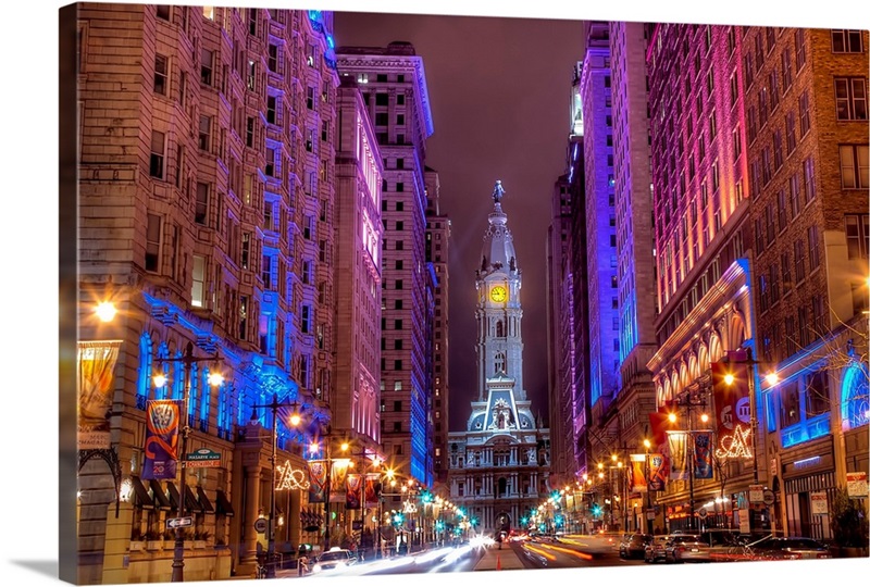 Terminal view of Philadelphia City Hall looking up Broad Street in ...