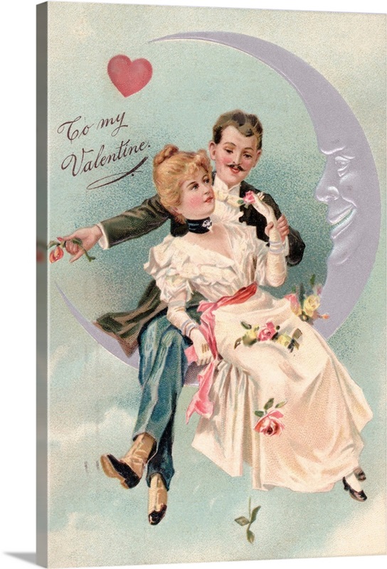 To My Valentine Postcard With Couple On Cresent Moon | Great Big Canvas