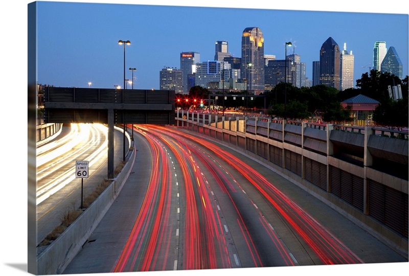Trails of vehicle lights along US Highway, Dallas, Texas | Great Big Canvas