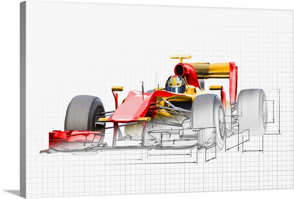 Unfinished drawing of red race car with driver Wall Art, Canvas Prints ...
