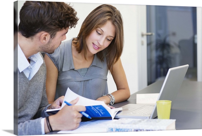 University students using laptop in classroom | Great Big Canvas