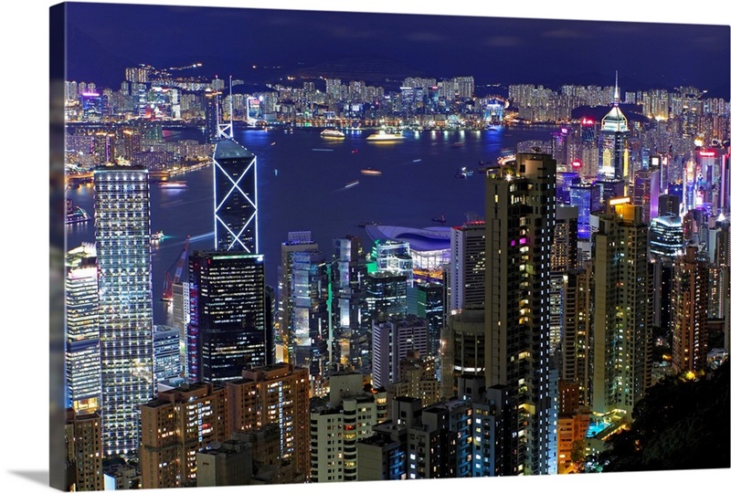 View of cityscape of Hong Kong at night. | Great Big Canvas