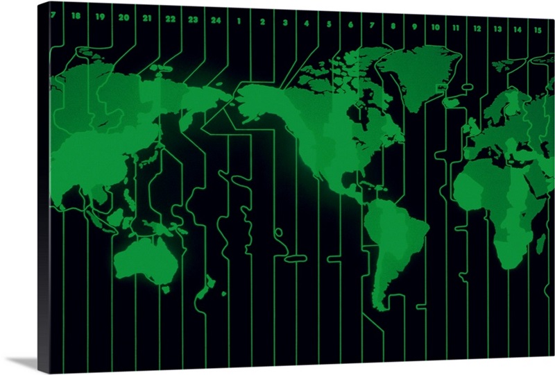 World map displaying time zones | Great Big Canvas