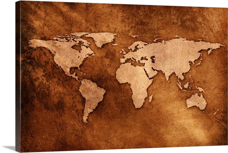 World map on textured background | Great Big Canvas